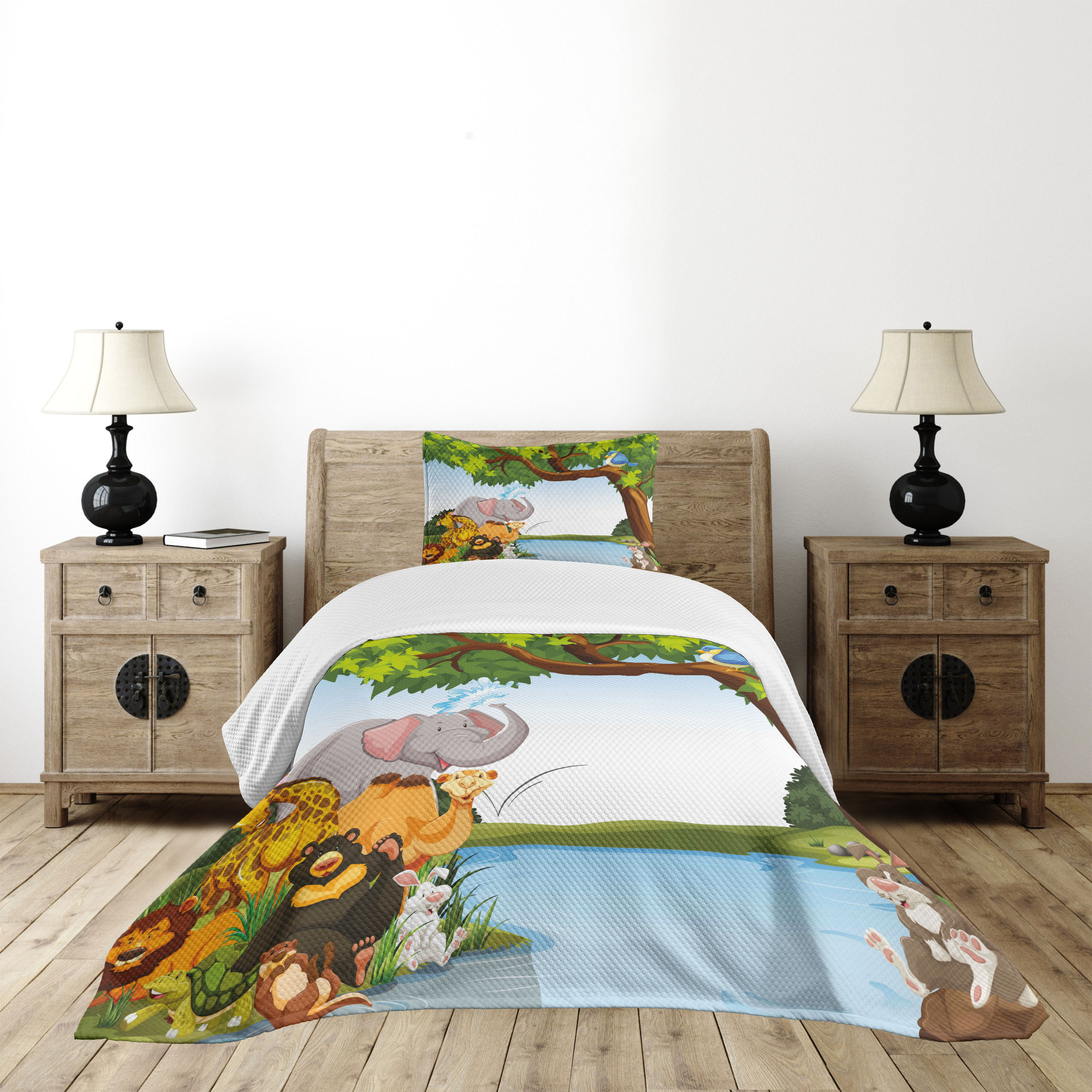 Ambesonne Cartoon Bedspread Set Cartoon Animals Funny Multicolor | Wayfair