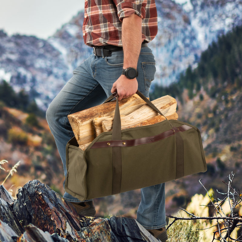 Arlmont & Co. Modern Leisure Outdoor Log Carrier, Olive Green, Cotton ...