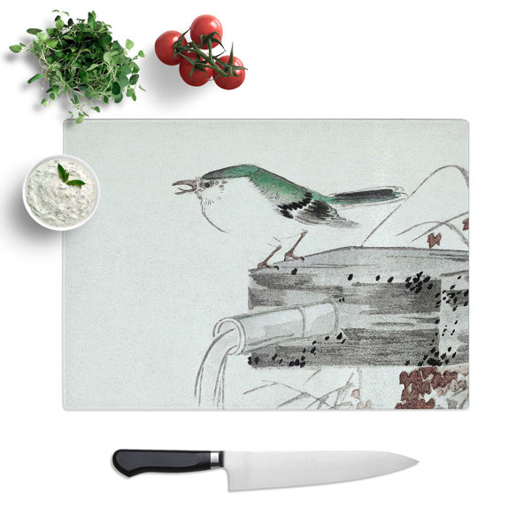 East Urban Home Tempered Glass Nightingale Bird Chopping Board ...