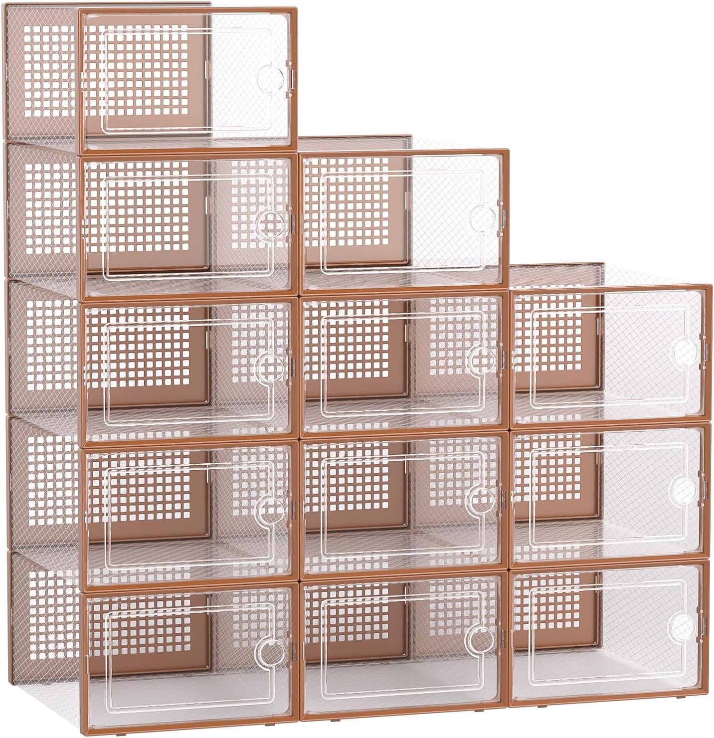 Rebrilliant Stackable Shoe Organizers With Flip-Top Lids, Clear Plastic ...