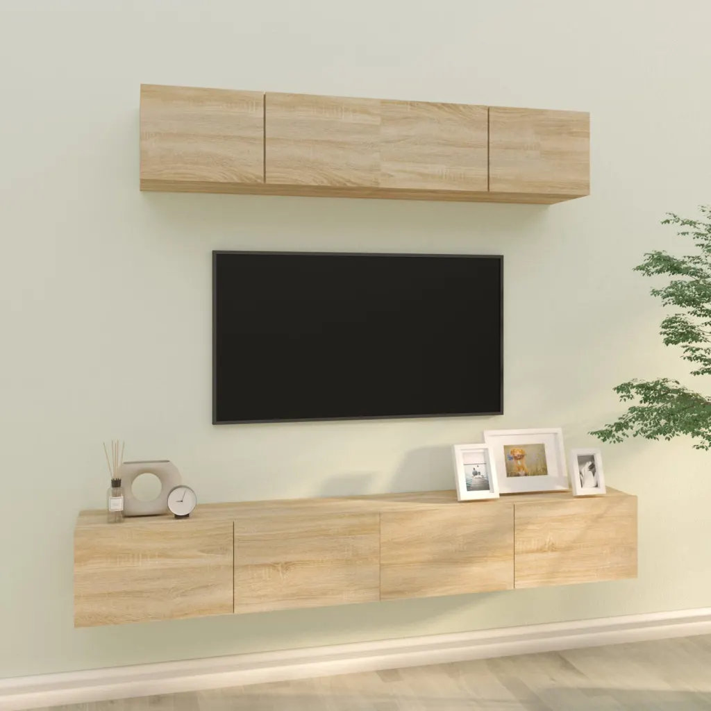 vidaXL TV Stand Set Wall Mounted TV Stand Console Engineered Wood ...