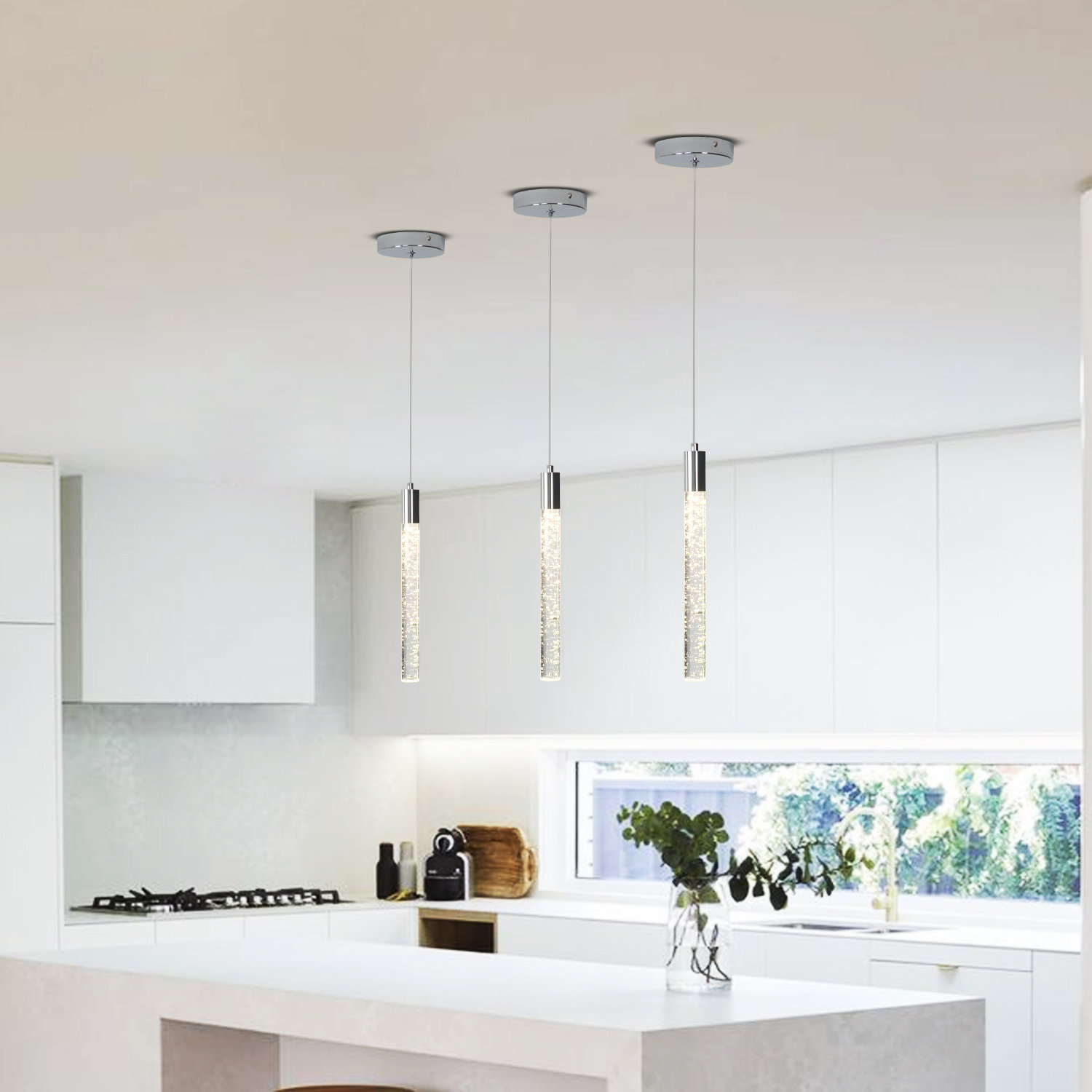 Wrought Studio™ Solem 1-Light Modern Pendant Kitchen Island Crystal LED ...