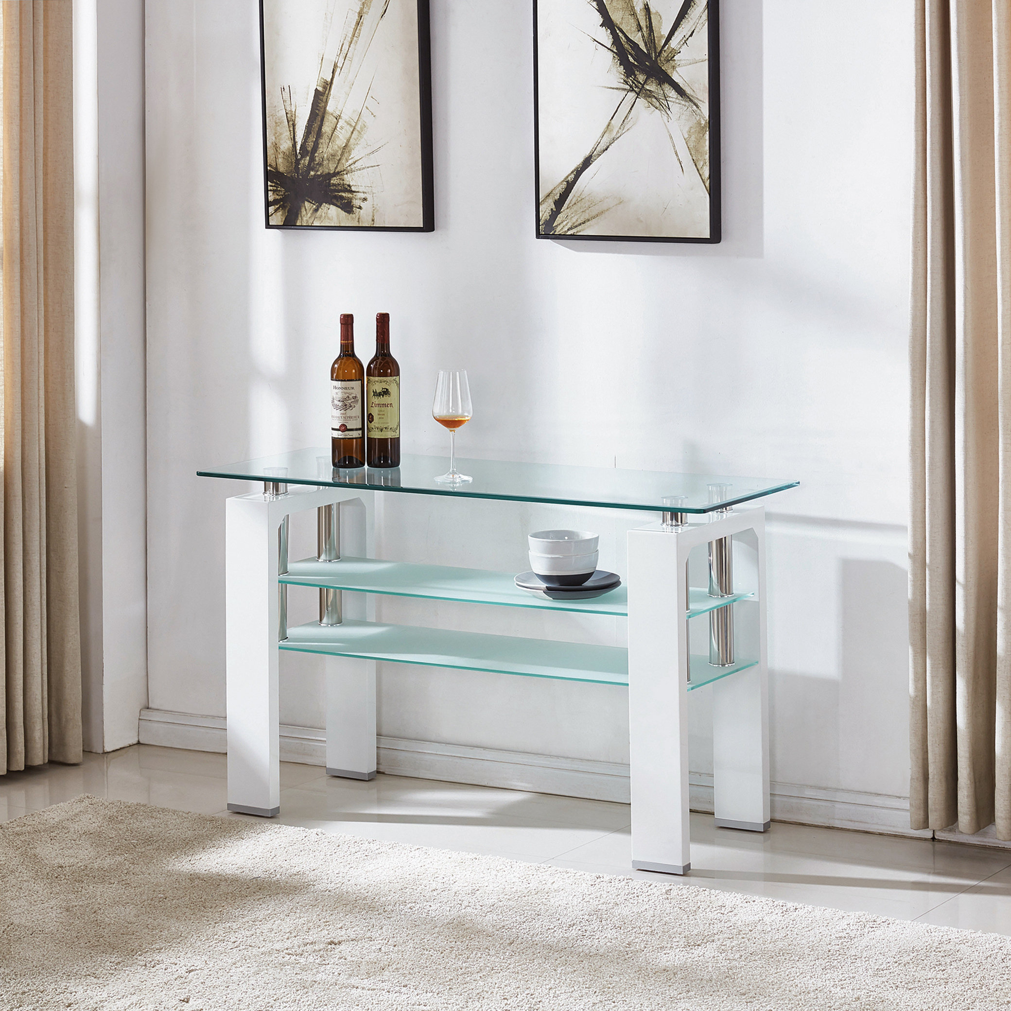 Ivy Bronx Tempered Glass Top Console Table, Entryway Table, Foyer Table ...
