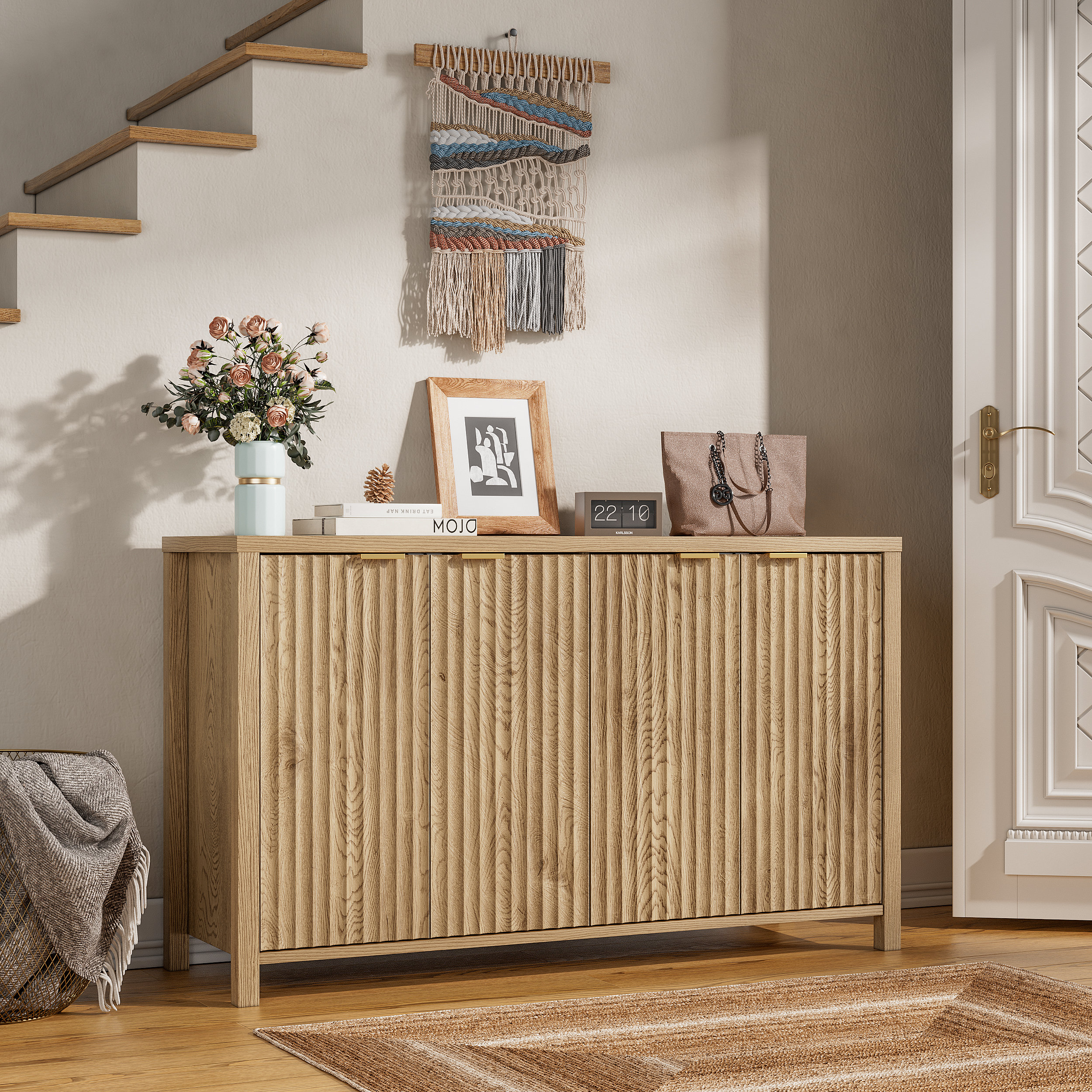 Union Rustic Fluted Storage Cabinet, 55.5" Sideboard Buffet With ...