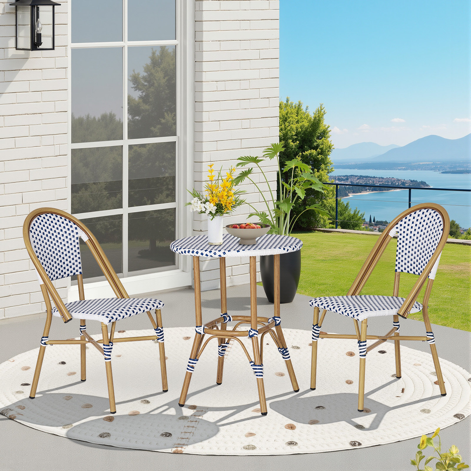 Bay Isle Home™ 2-Person Outdoor Stacking Dining Set with Round Table | Wayfair