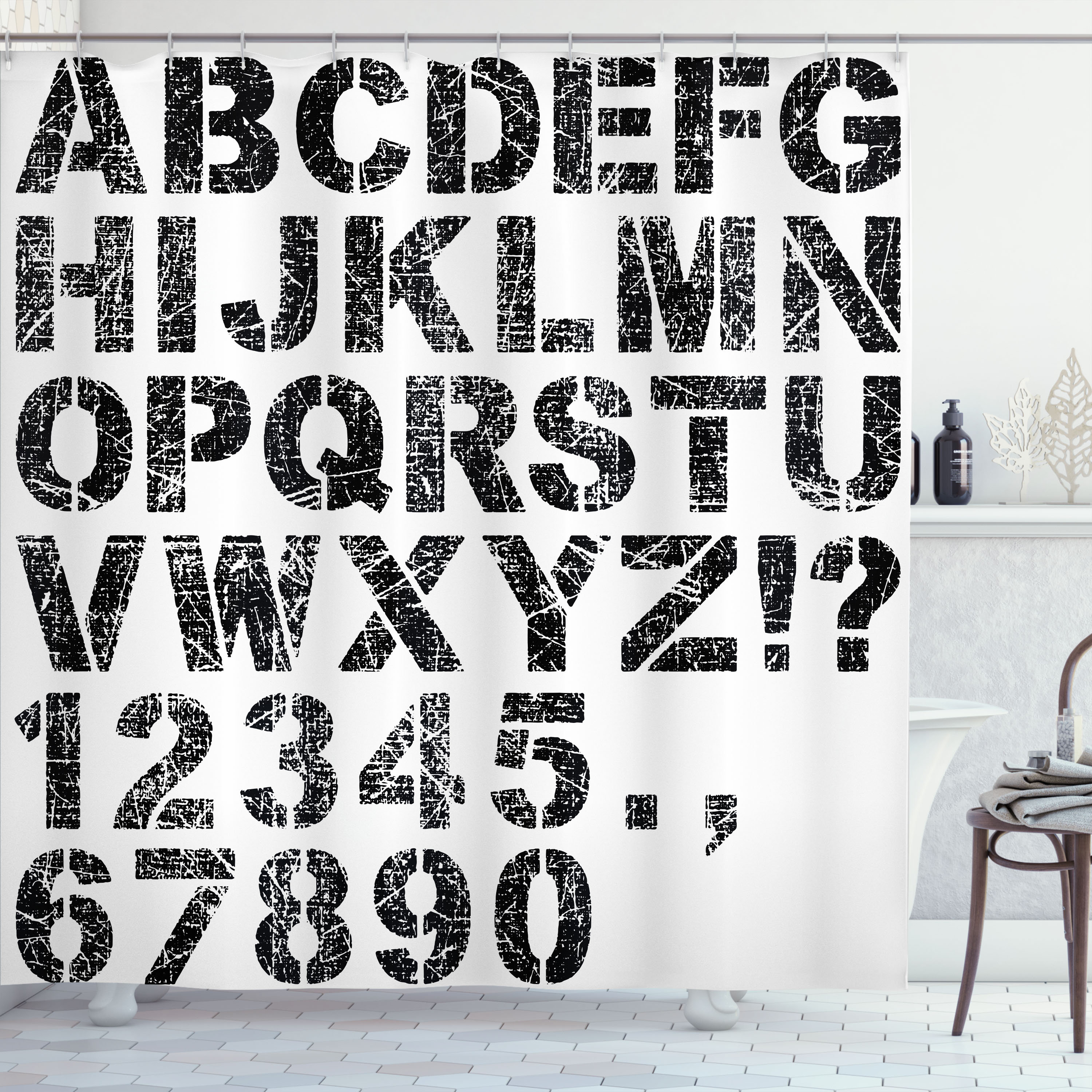 East Urban Home Letter Shower Curtain Grunge Scratched Look Black White ...