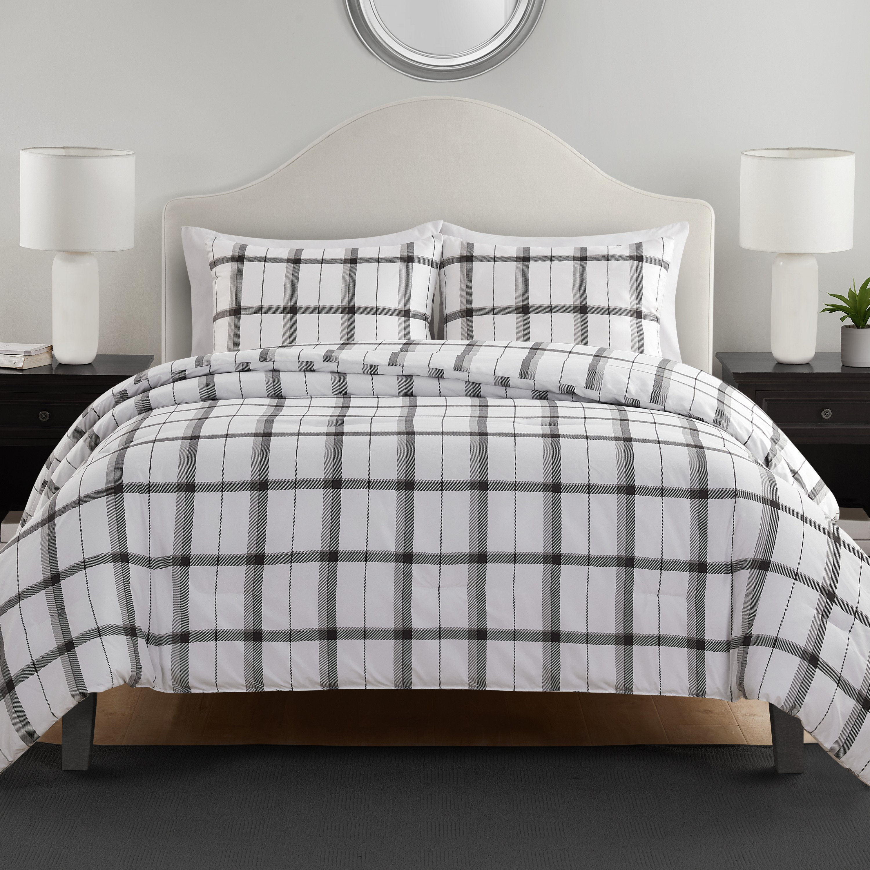 Perry Ellis Ivy 3-Piece Grey Plaid Comforter Set & Reviews | Wayfair