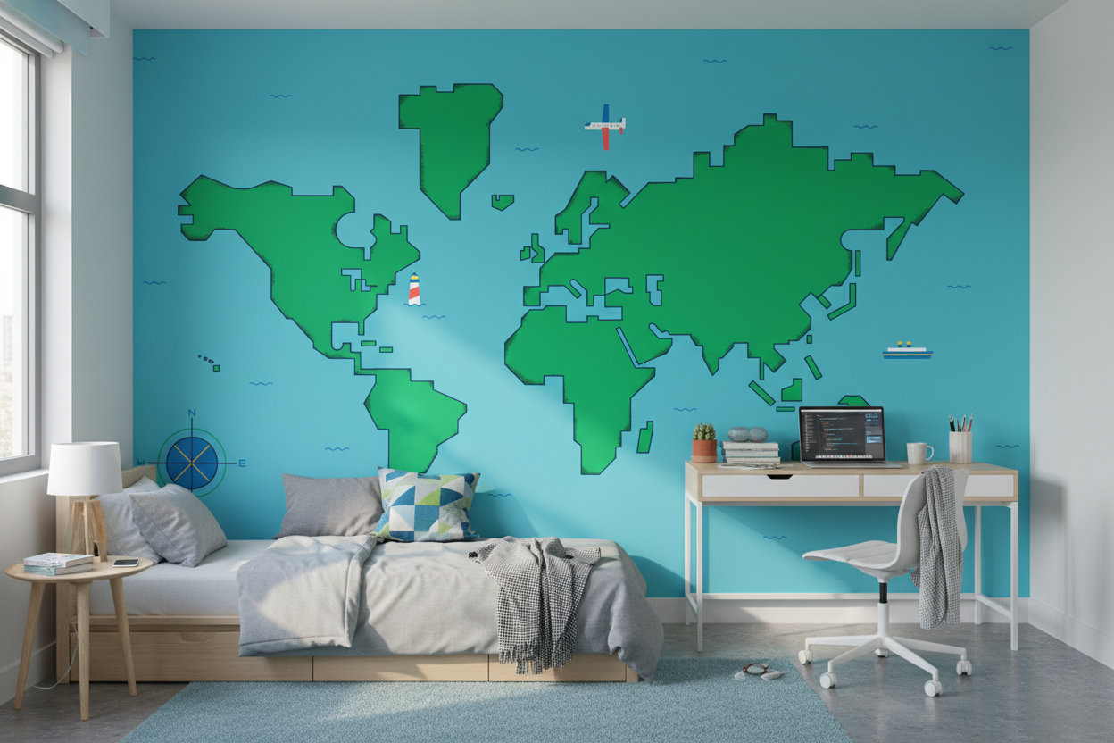 17 Stories World Map Wallpaper Airplane Removable Boat Wall Mural | Wayfair