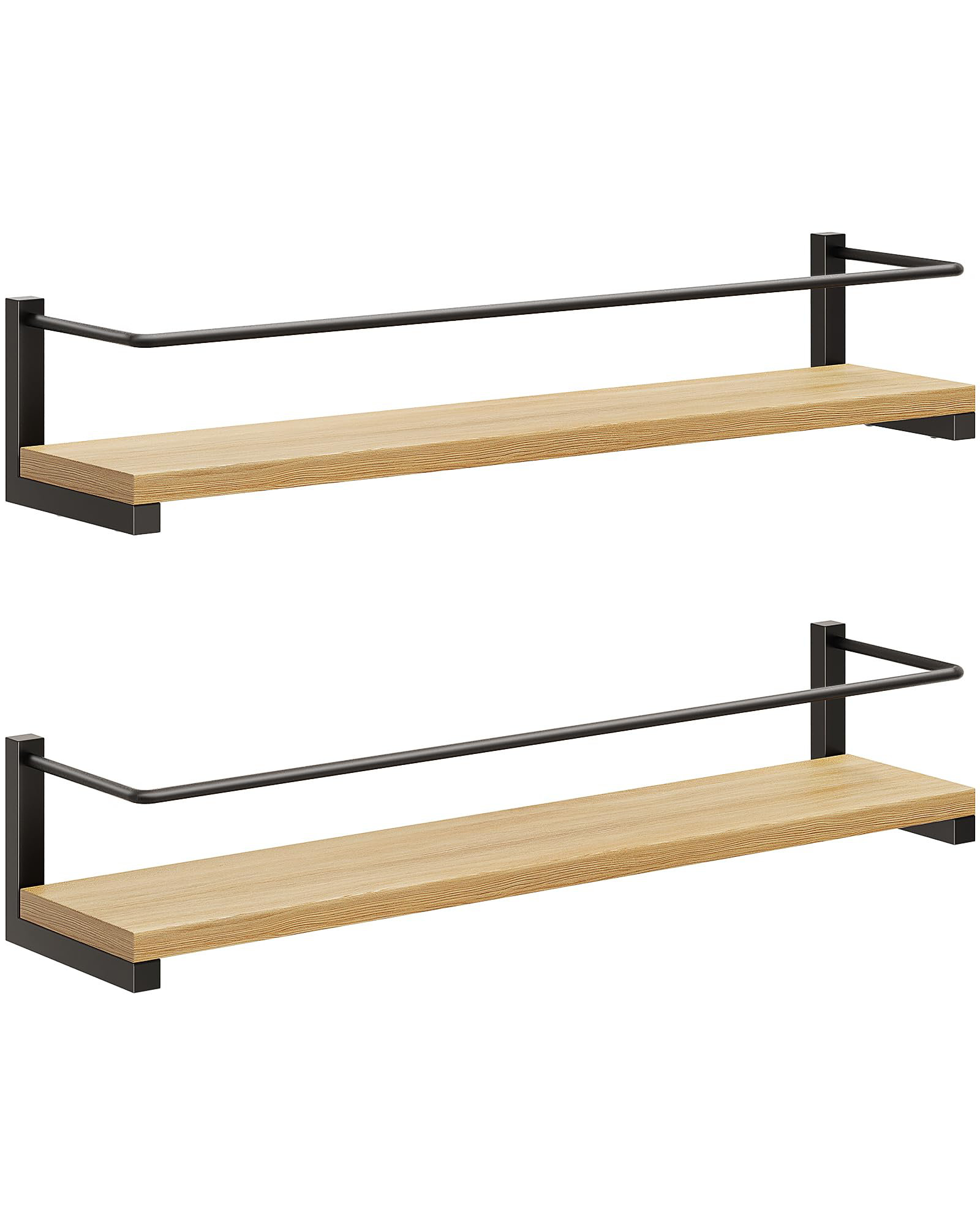 17 Stories 2-Pack Wall Mounted Spice Rack, Rustic Wood Hooks, Light ...