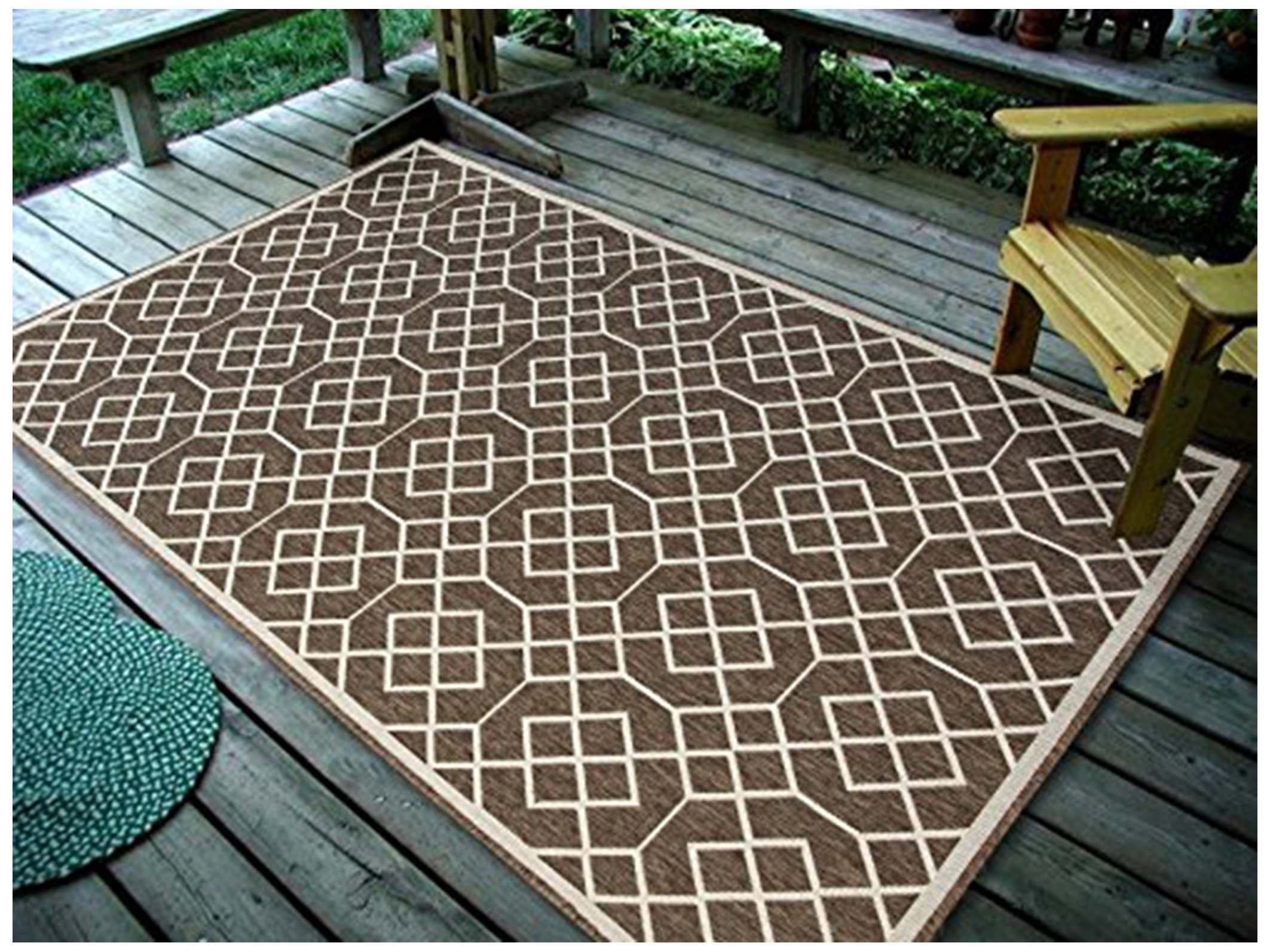 Wrought Studio™ Boutte Blocks Brown/Beige Indoor/Outdoor Area Rug | Wayfair