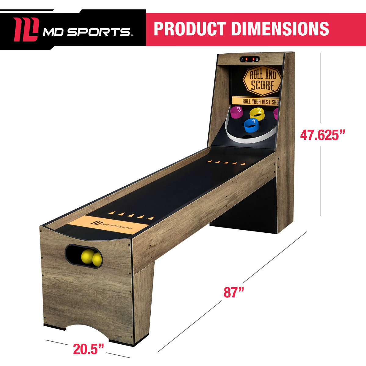 MD Sports 7’ 3” Compact Roll and Score Arcade Game with Electronic ...
