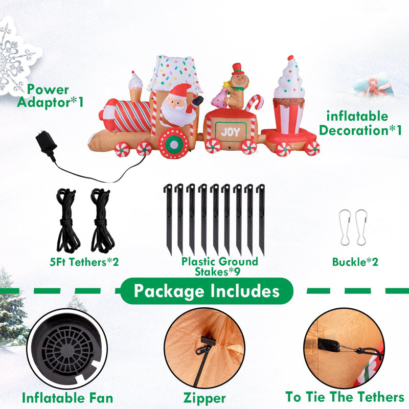 The Holiday Aisle® 10.9FT Christmas Train Inflatable with LED Lights ...