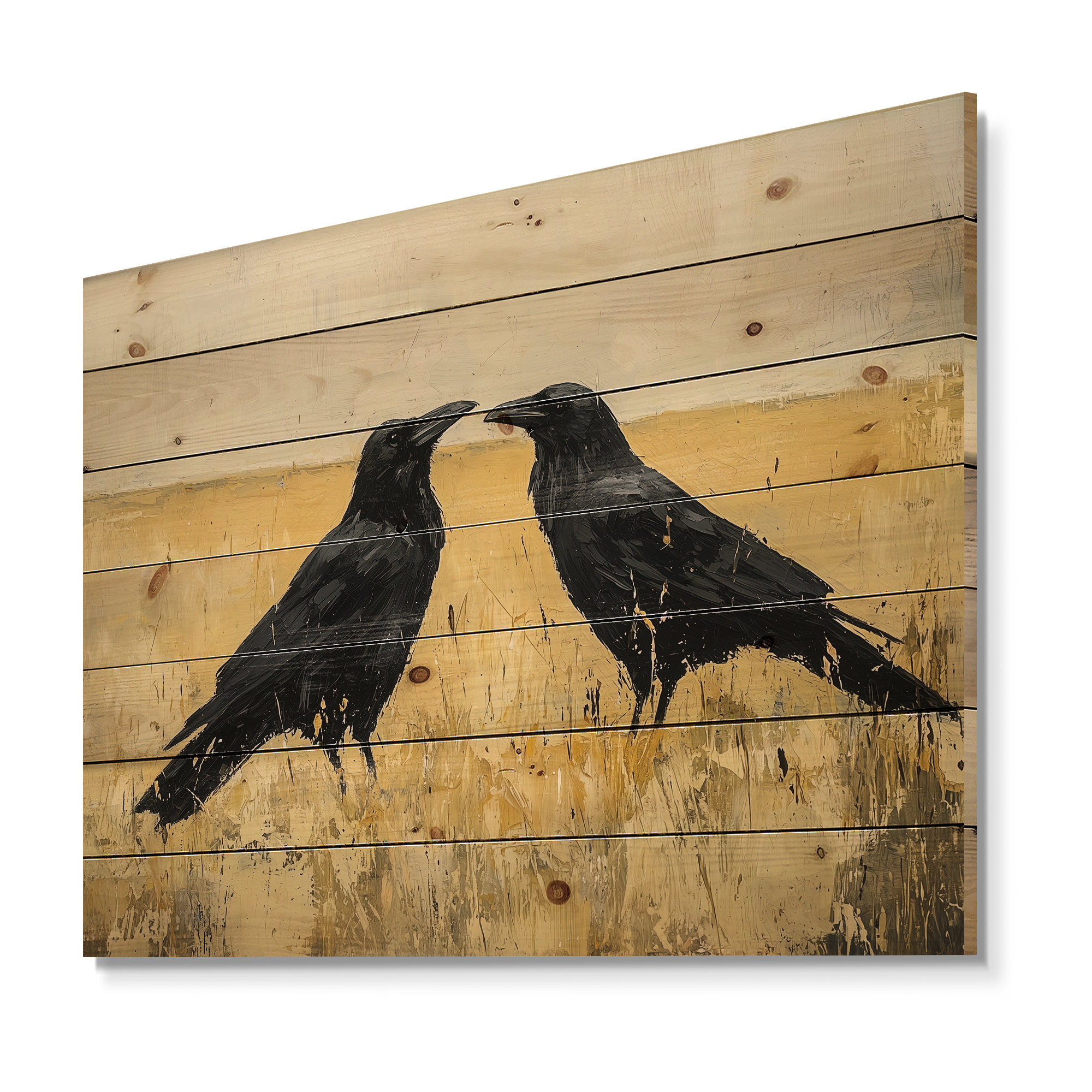 Ophelia & Co. 2 Crows At The Field Edge I - Bird Wood Print - On ...