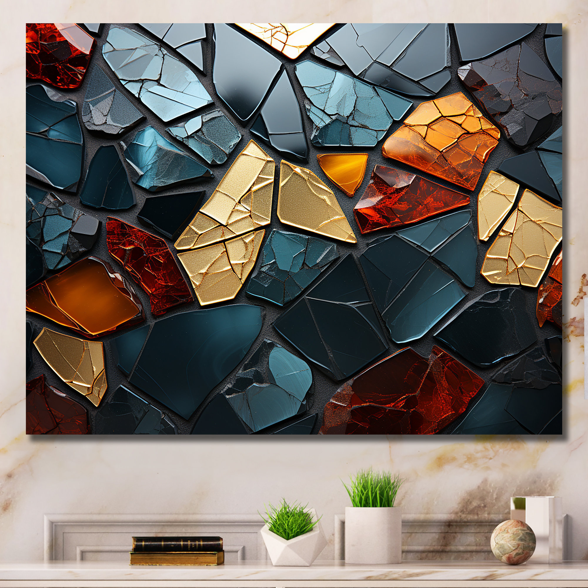 Wrought Studio™ Cubic Mosaic Marble Tiles V - Marble Wall Decor | Wayfair