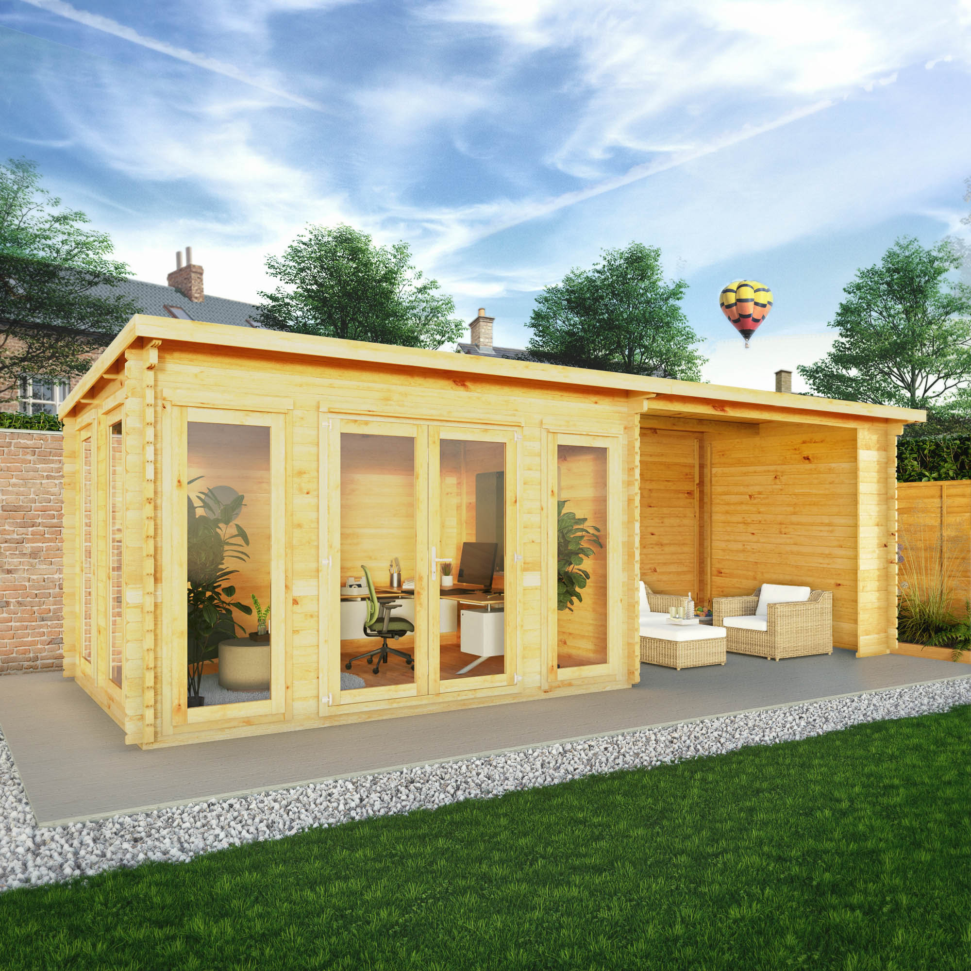 Mercia Garden Products Mercia 23ft x 10ft Studio Pent Log Cabin With ...