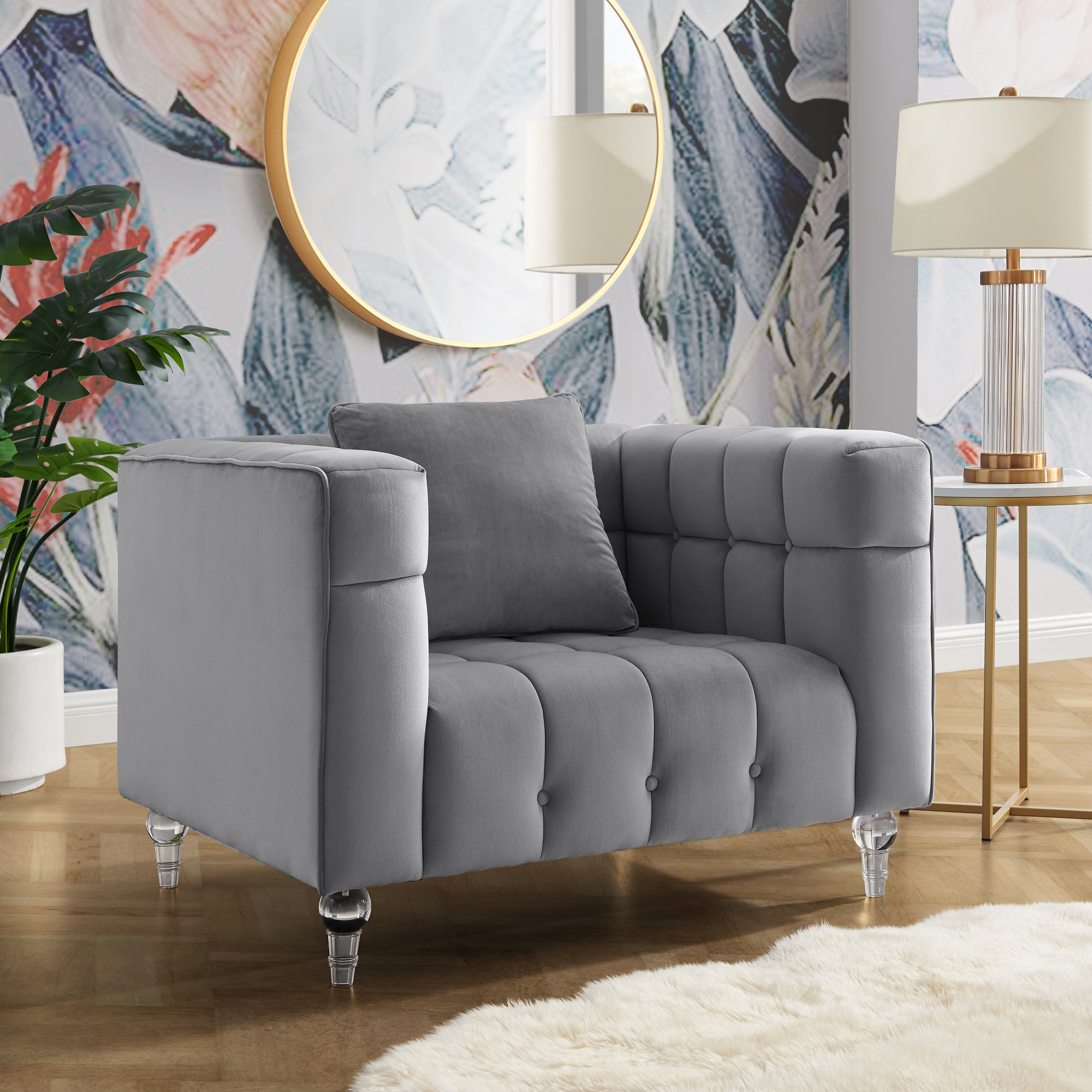 Etta Avenue™ Bryan Velvet Club Chair With Lucite Legs For Living Room ...