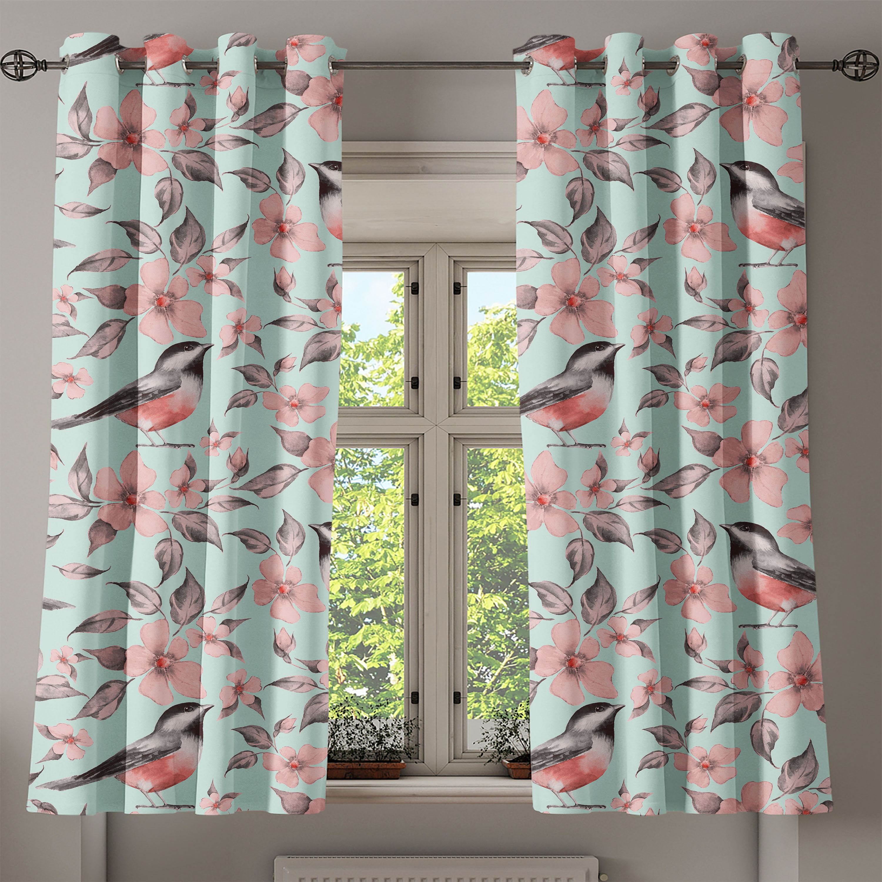 Dakota Fields Birds and Nature Grommet Curtain Wings and Flowers 50" x ...