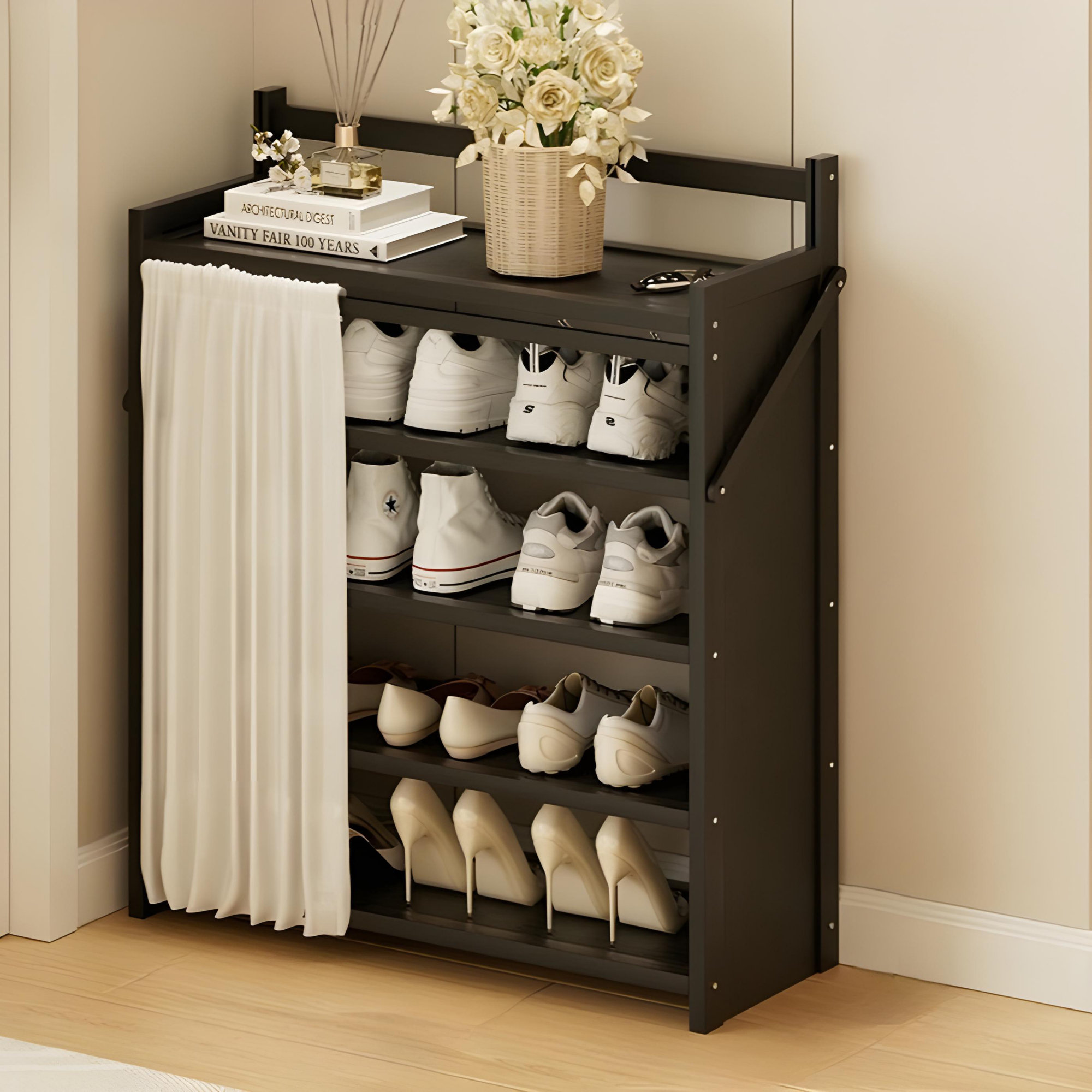 Hokku Designs Multi Layer Foldable Bamboo Shoe Rack For Household Use ...