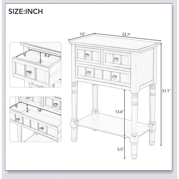Alcott Hill Narrow Console Table With Three Storage Drawers And Bottom ...
