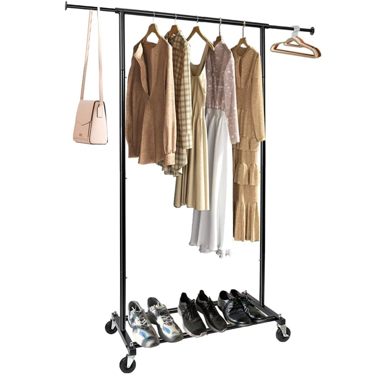 Rebrilliant Simple Rolling Clothing Garment Rack For Hanging Clothes ...