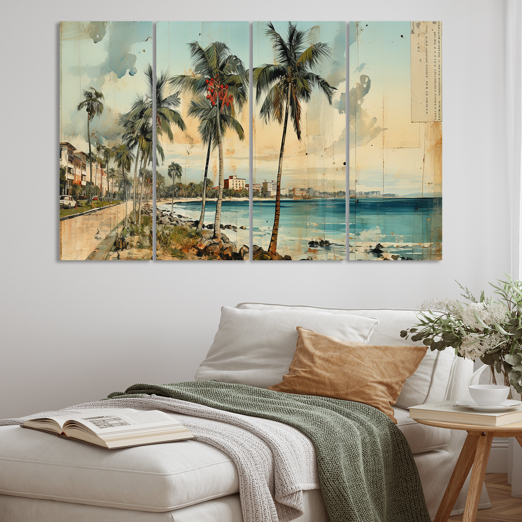 Design Art Vintage 1920 Miami Palm Trees Beachside III - Florida Wall ...