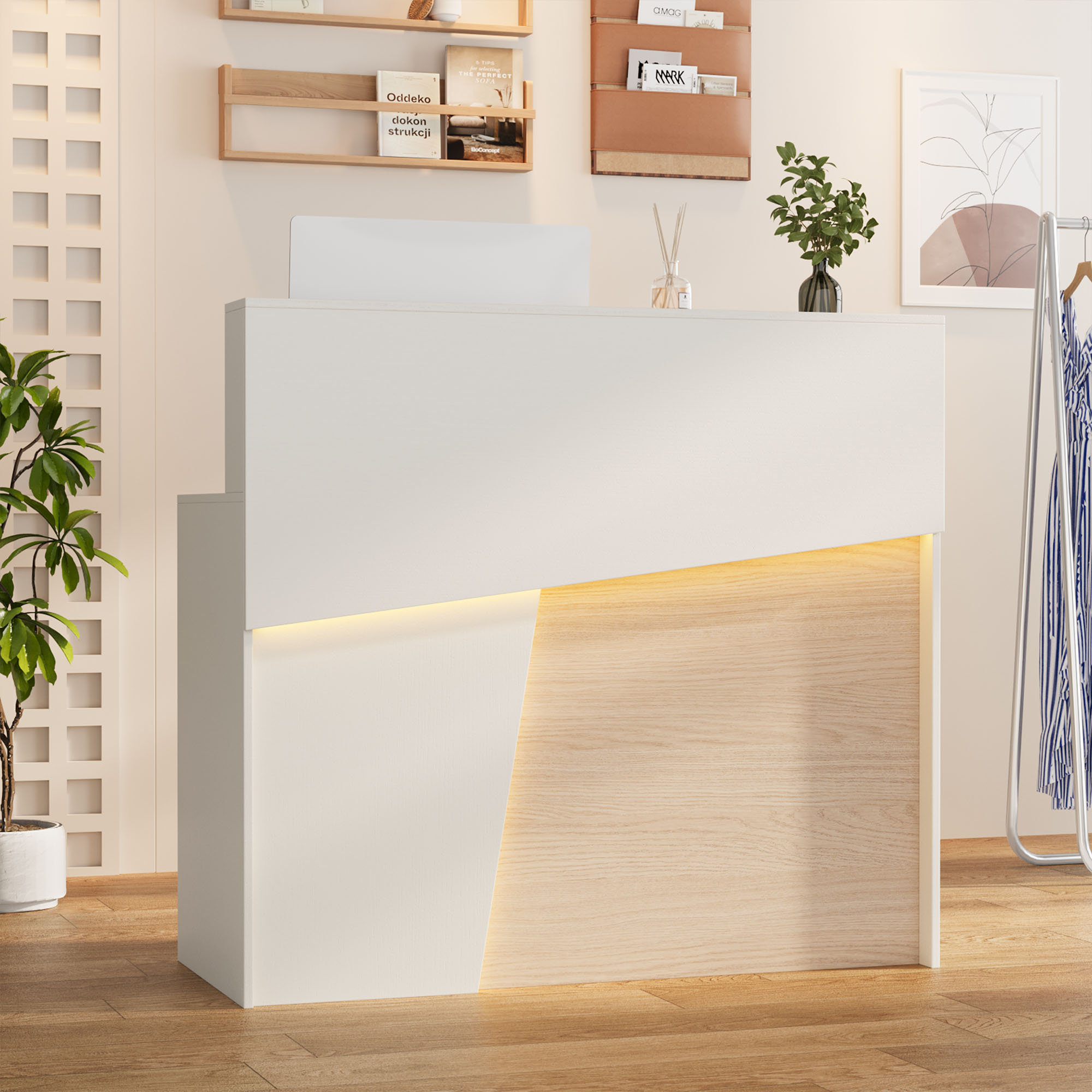 East Urban Home Irregular Design Rectangle Wood Reception Desk, Front ...