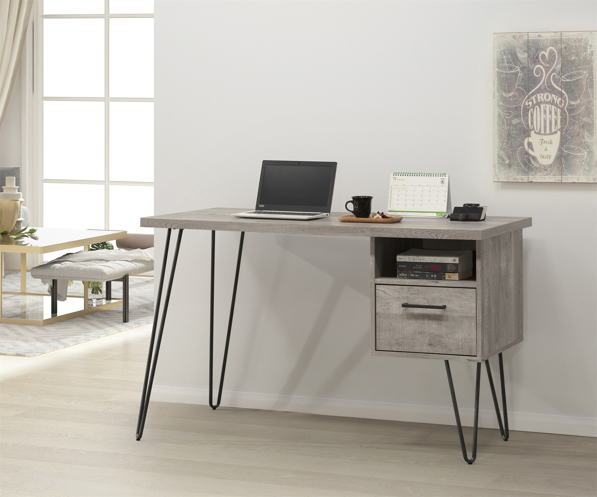 George Oliver Grey Oak Desk | Wayfair