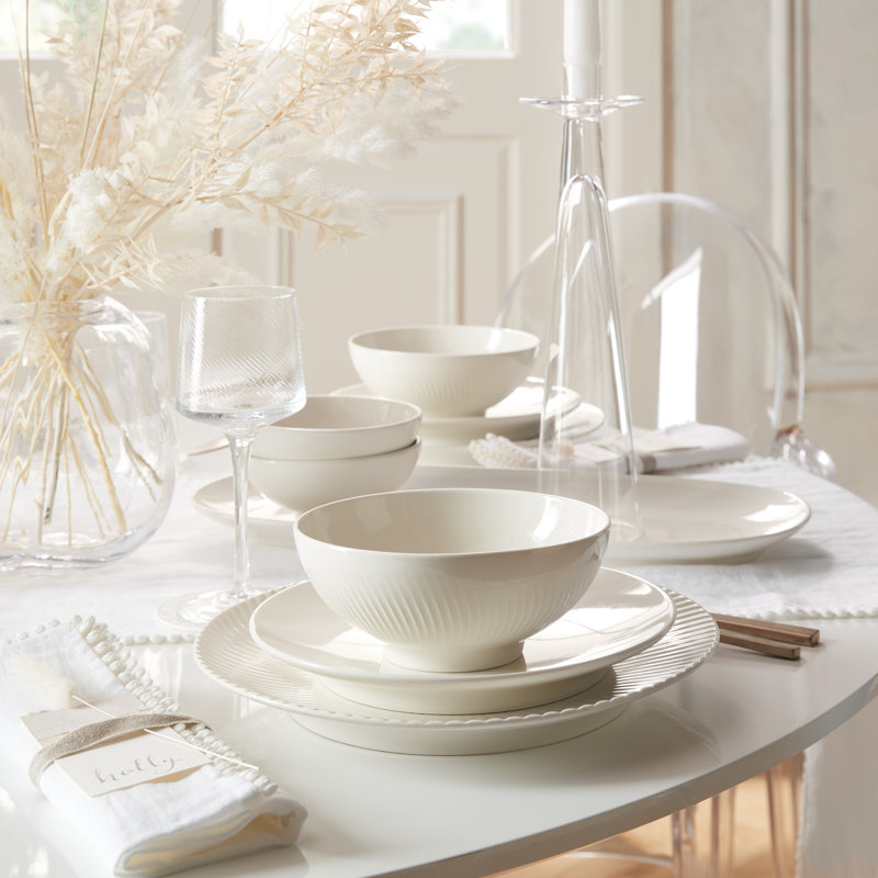Denby Porcelain Arc White China Dinnerware - Set of 12 | Wayfair