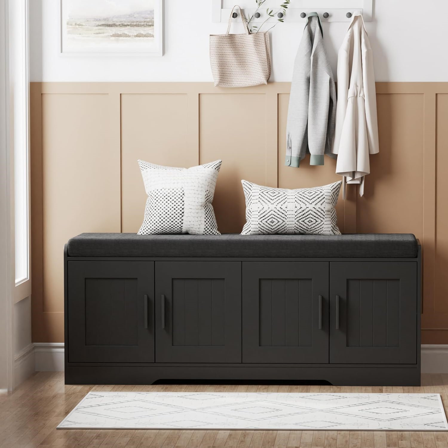 Latitude Run® Modern 2-Tier Storage Bench, Adjustable Shelf,Stable And ...