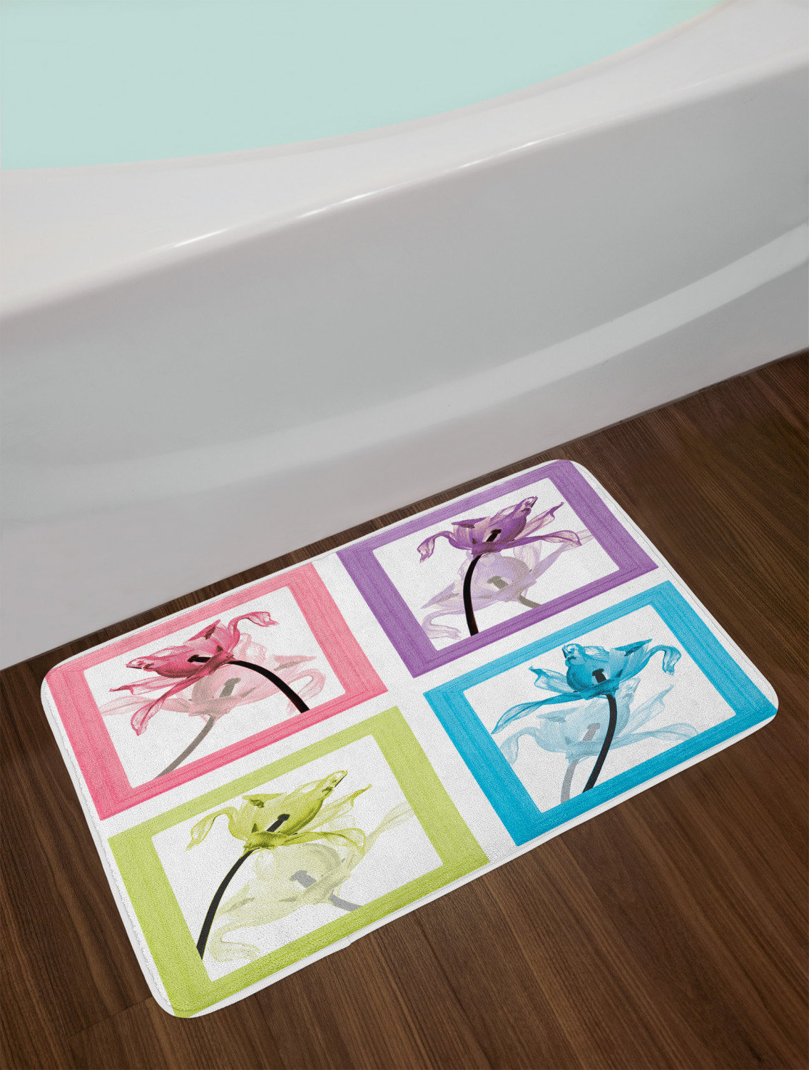 East Urban Home DelicateFlowersin Frames Creative Bath Rug | Wayfair