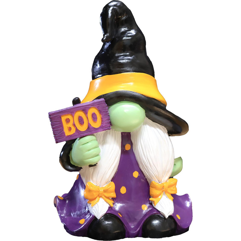 The Holiday Aisle® Hallowee, Witch Gnome, With Boo Sign Figurine | Wayfair