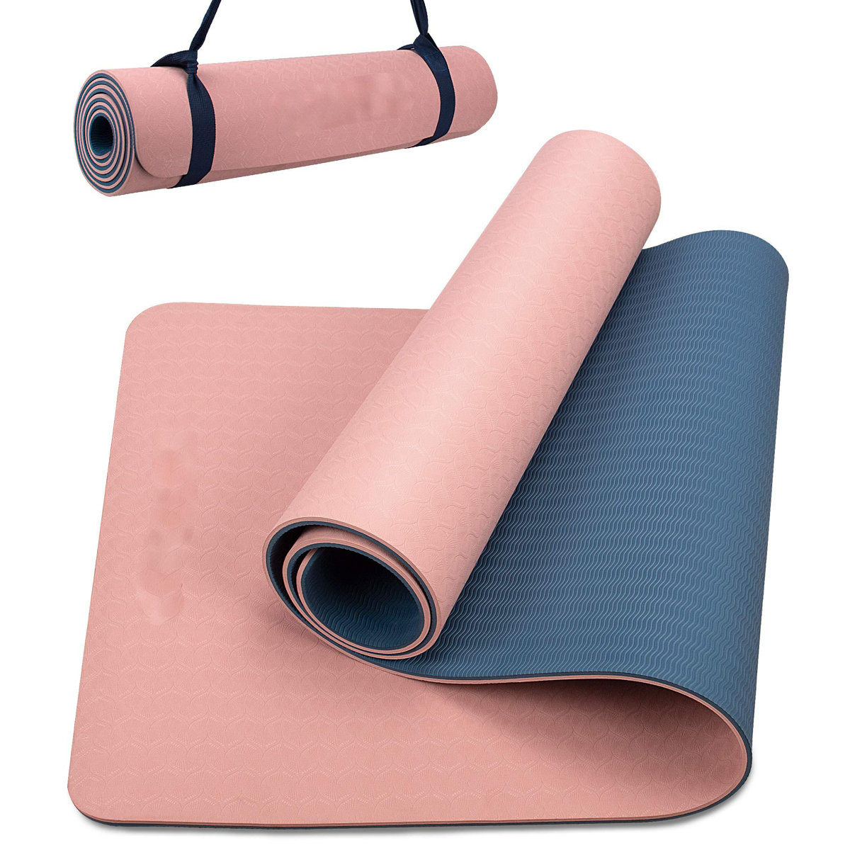hongzhi Yoga Mat With Strap, 1/3 Inch Extra Thick Yoga Mat Double-Sided ...