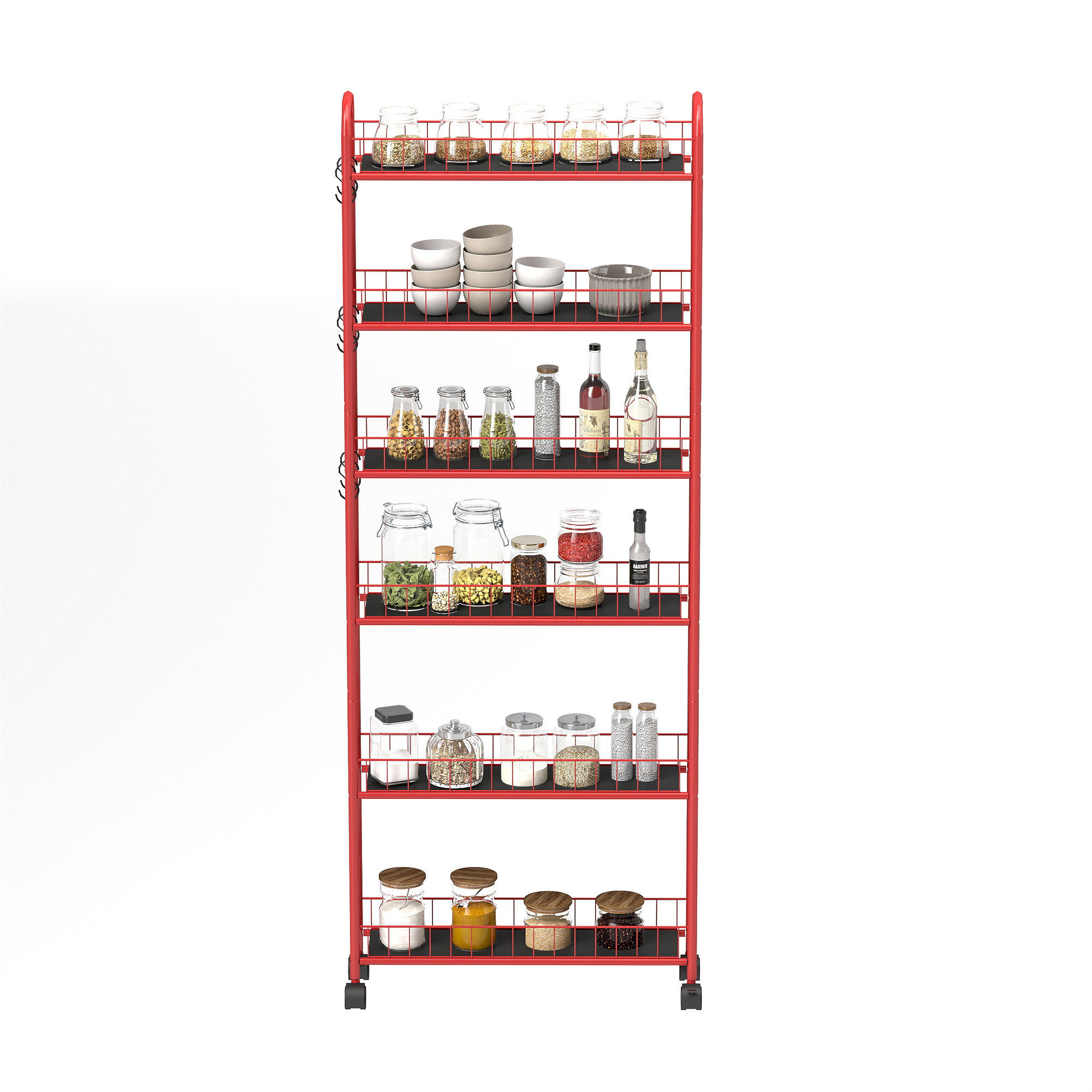 Wrought Studio™ Red 6-Tier Rolling Cart Gap Kitchen Slim Slide Out ...