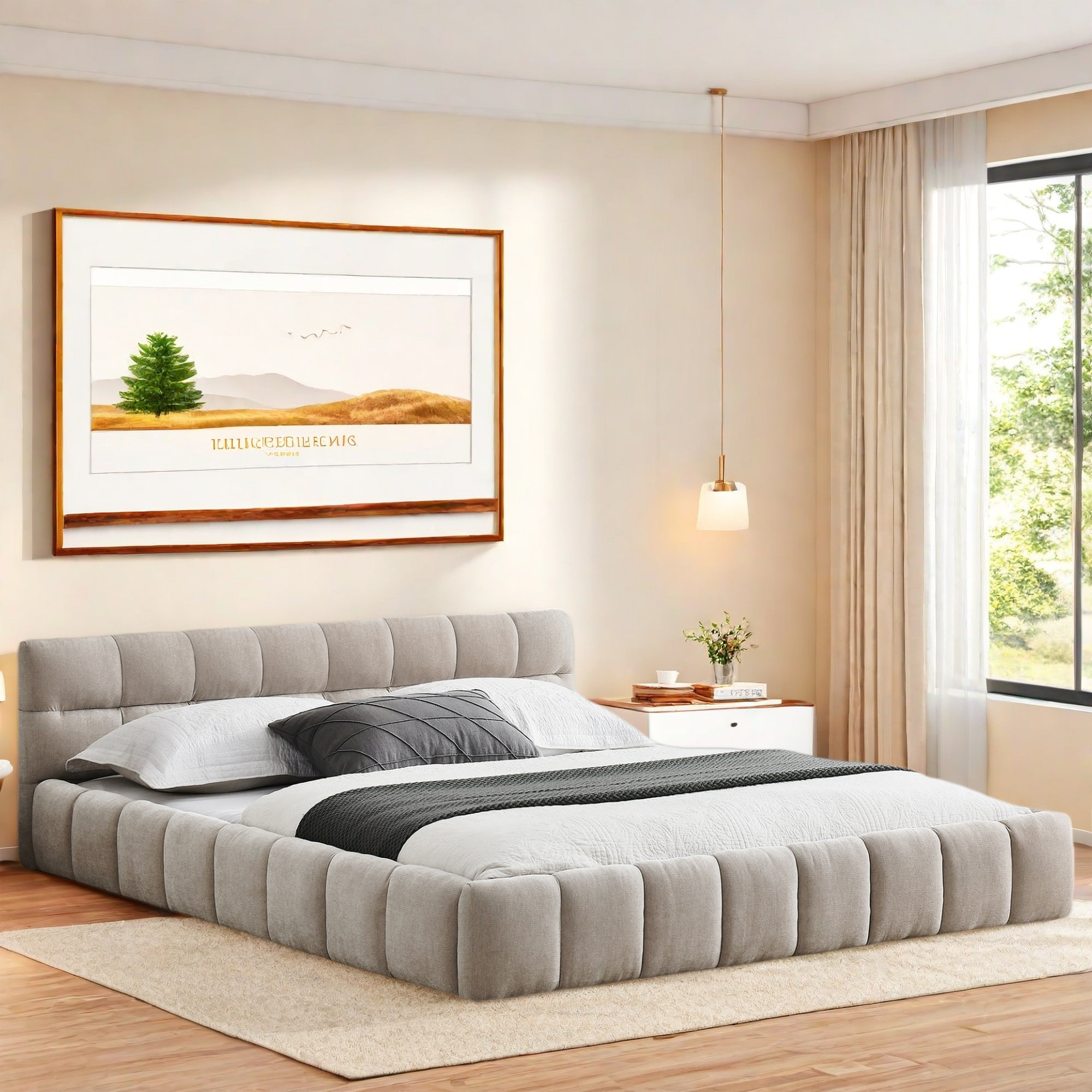 Latitude Run® Upholstered Grounded Bed With Thick Fabric | Wayfair