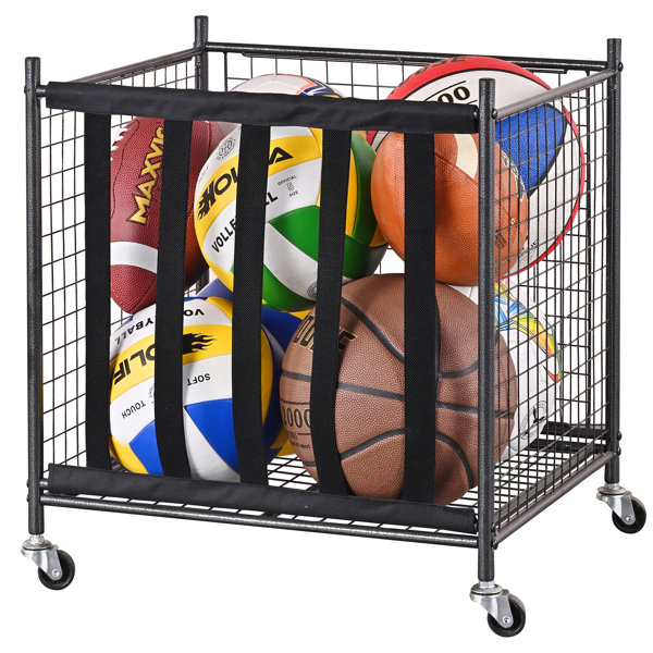Rebrilliant Rolling Sports Ball Rack With Elastic Straps, Mobile ...