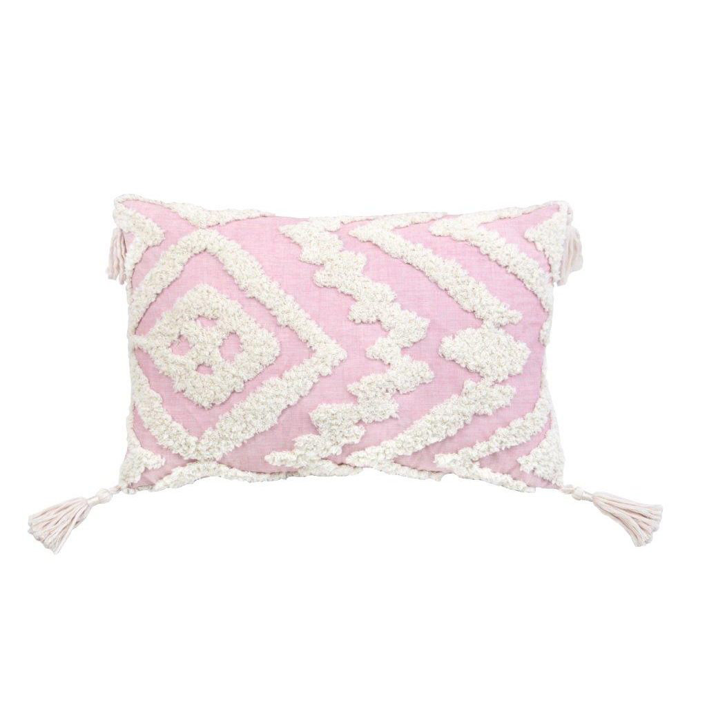 HomeRoots 13" X 20" Pink and White Textural Abstract Throw Pillow with ...