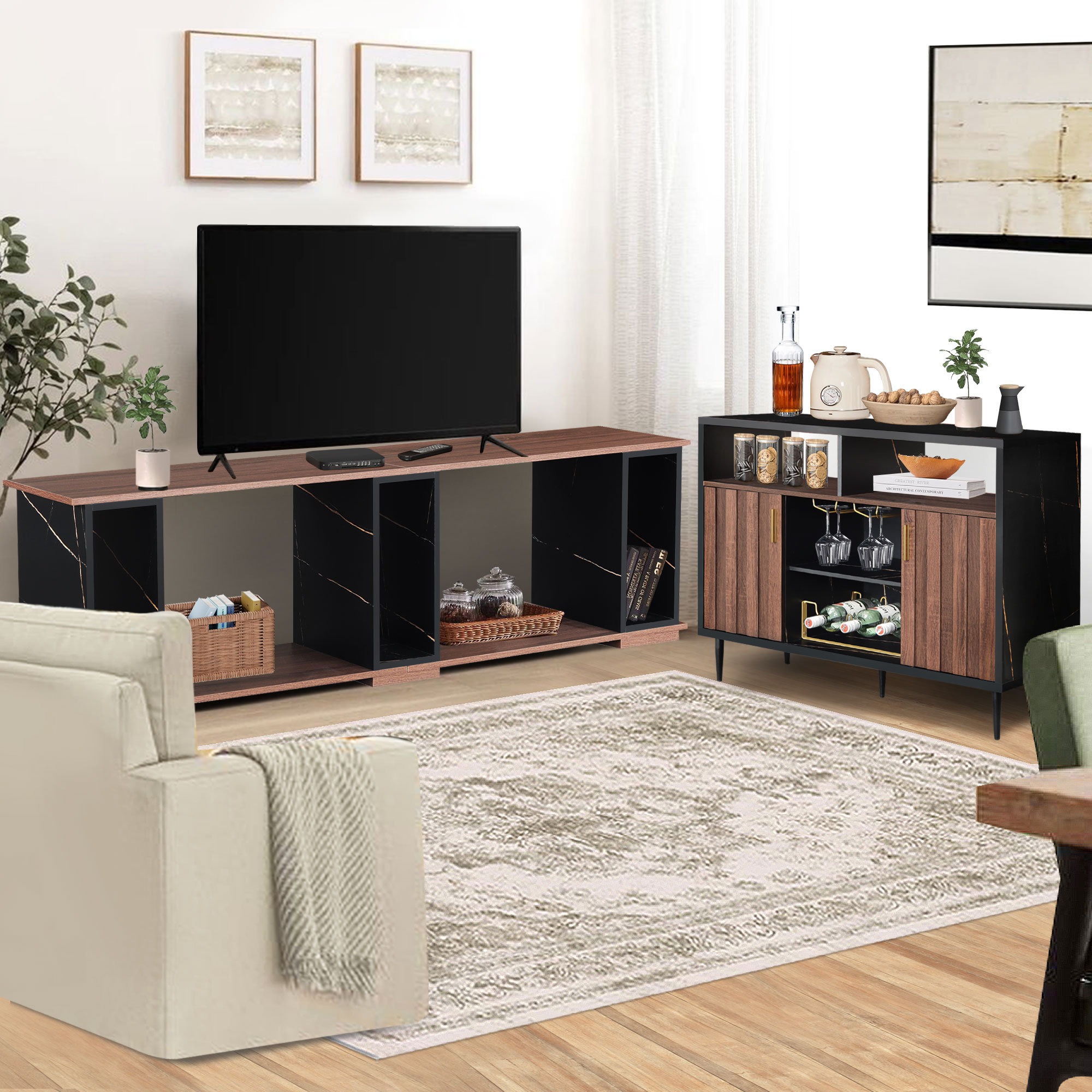 Latitude Run® Living Room Set Including 1 TV Stand & Bar Cabinet,Set of ...
