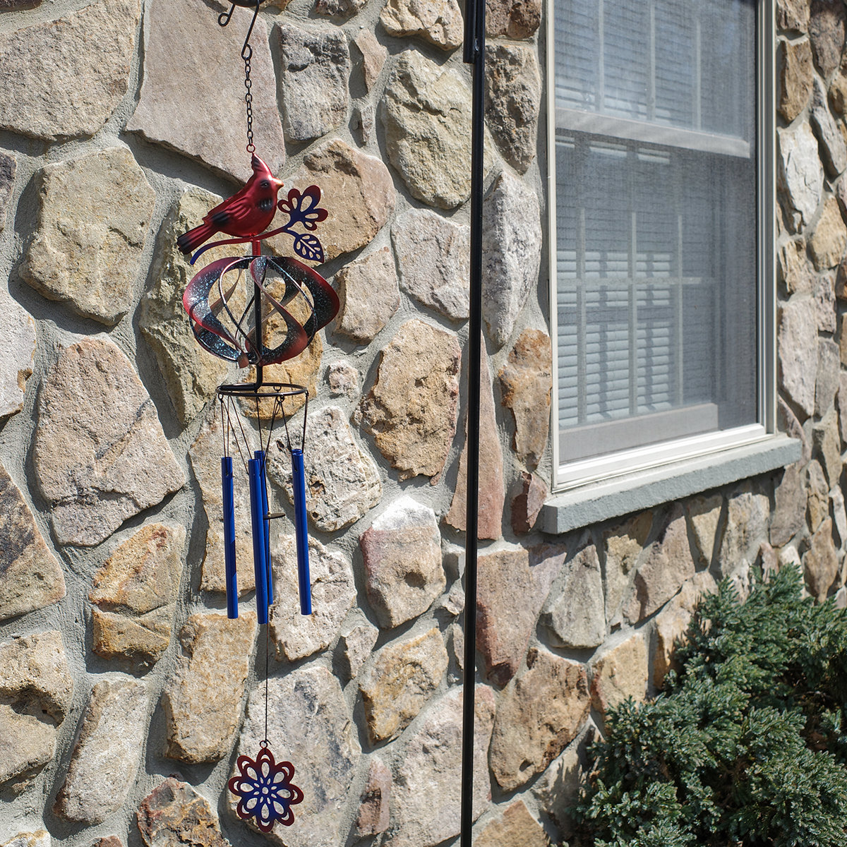 Arlmont & Co. 3D Red Cardinal Bird Wind Chime Garden Yard Art Metal ...