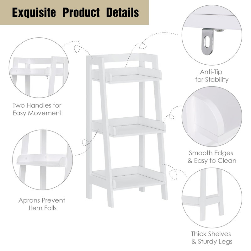 Lark Manor™ 3-Tier Ladder Shelf,3-Shelf Spacesaver Open Wood Shelving ...