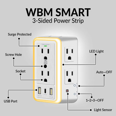 WBM SMART Multi Plug Outlet, 6-Outlet Extender with 2 USB Charging ...