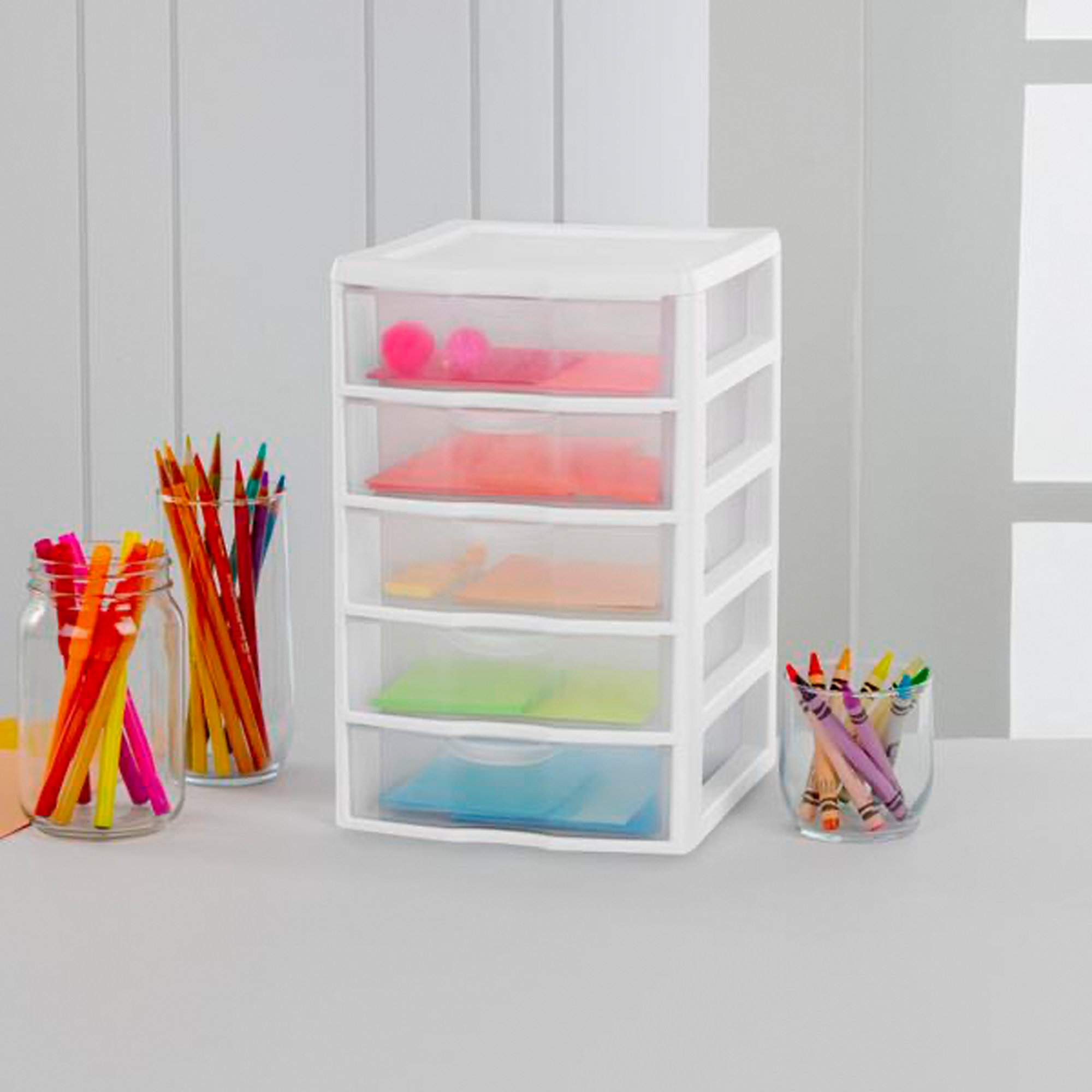 Sterilite Small 5 Drawer Desktop Storage Unit, Organize Desk ...
