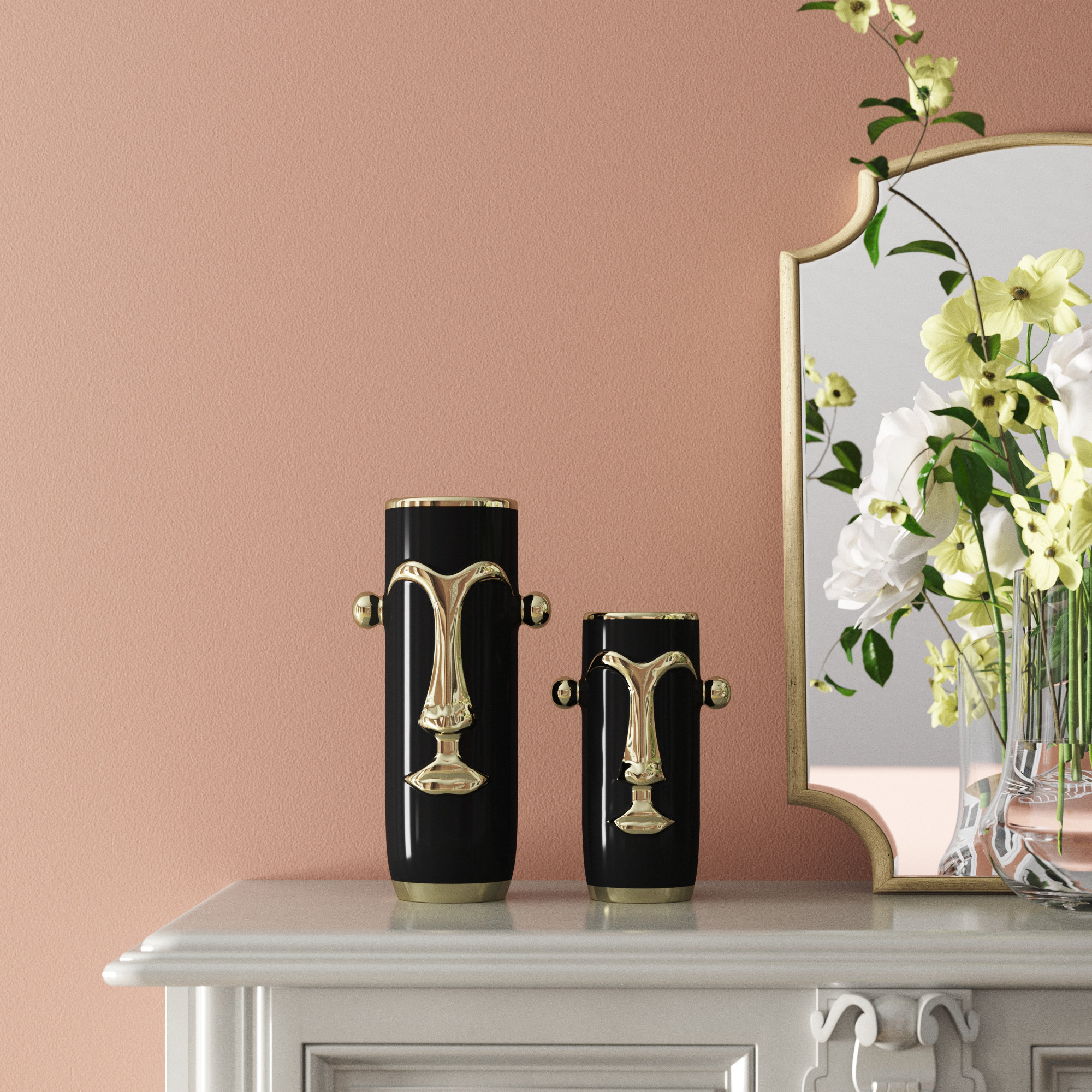 Joss & Main Lago 2 Piece White Stoneware Table Vase Set - Wayfair Canada