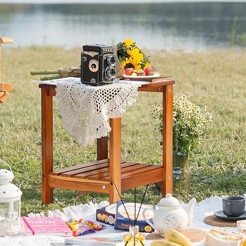 Millwood Pines Outdoor End Table Double Layer, Wooden Coffee Accent ...
