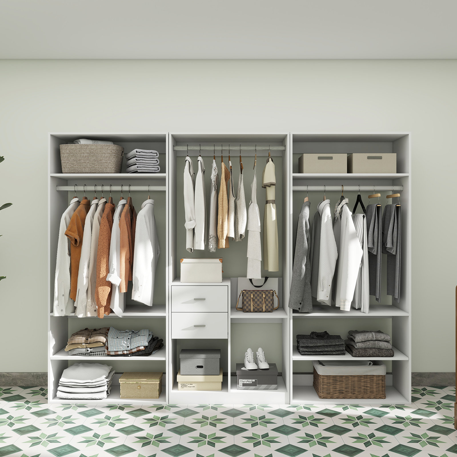 Latitude Run® Closet Organizer System with Drawers and Hanging Rods ...