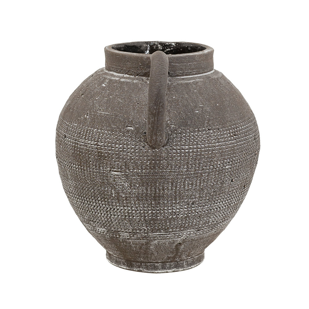 Gracie Oaks 8X7X7.5" Hand-Pulled Black Ceramic Jug With Textured Design ...