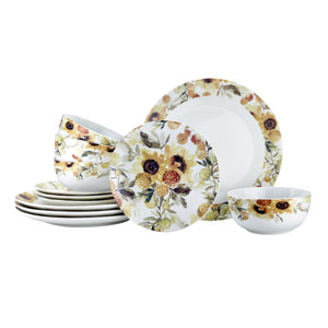 Rustic Sunflower 12 Piece Dinnerware Set, Service For 4
