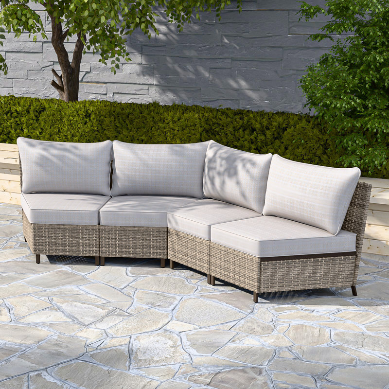 Latitude Run® Patio Brown Wicker 4-Person Sectional Sofa Seating Group ...