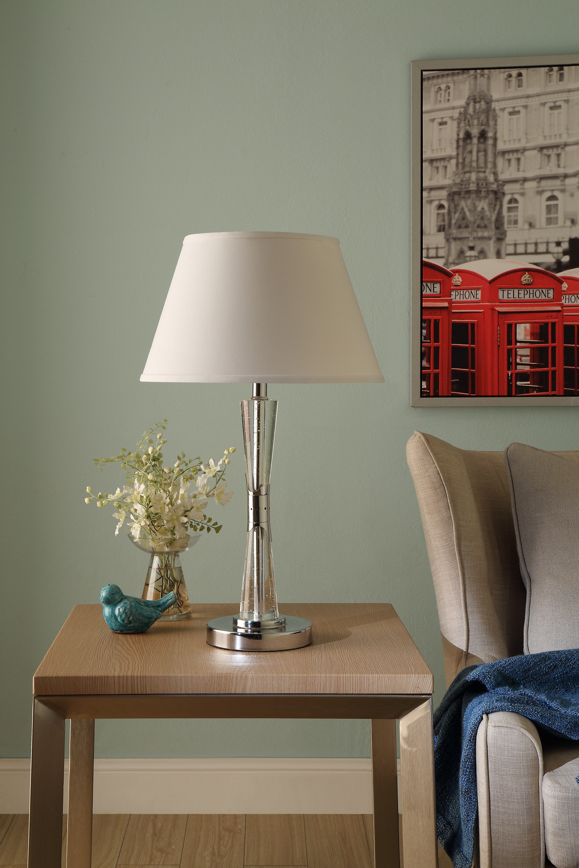 NFusion Ambria Chrome Glass Tube Table Lamp with Hourglass Acrylic ...