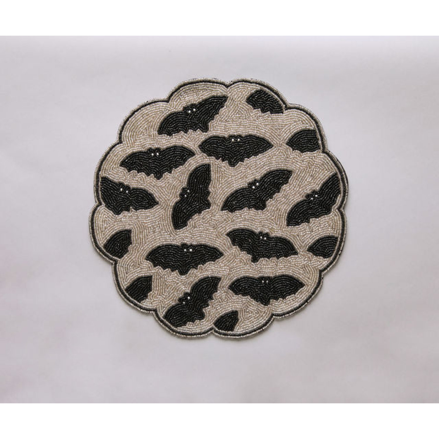 The Holiday Aisle® Linelle Bat Beaded Placemat Handmade Round Black ...