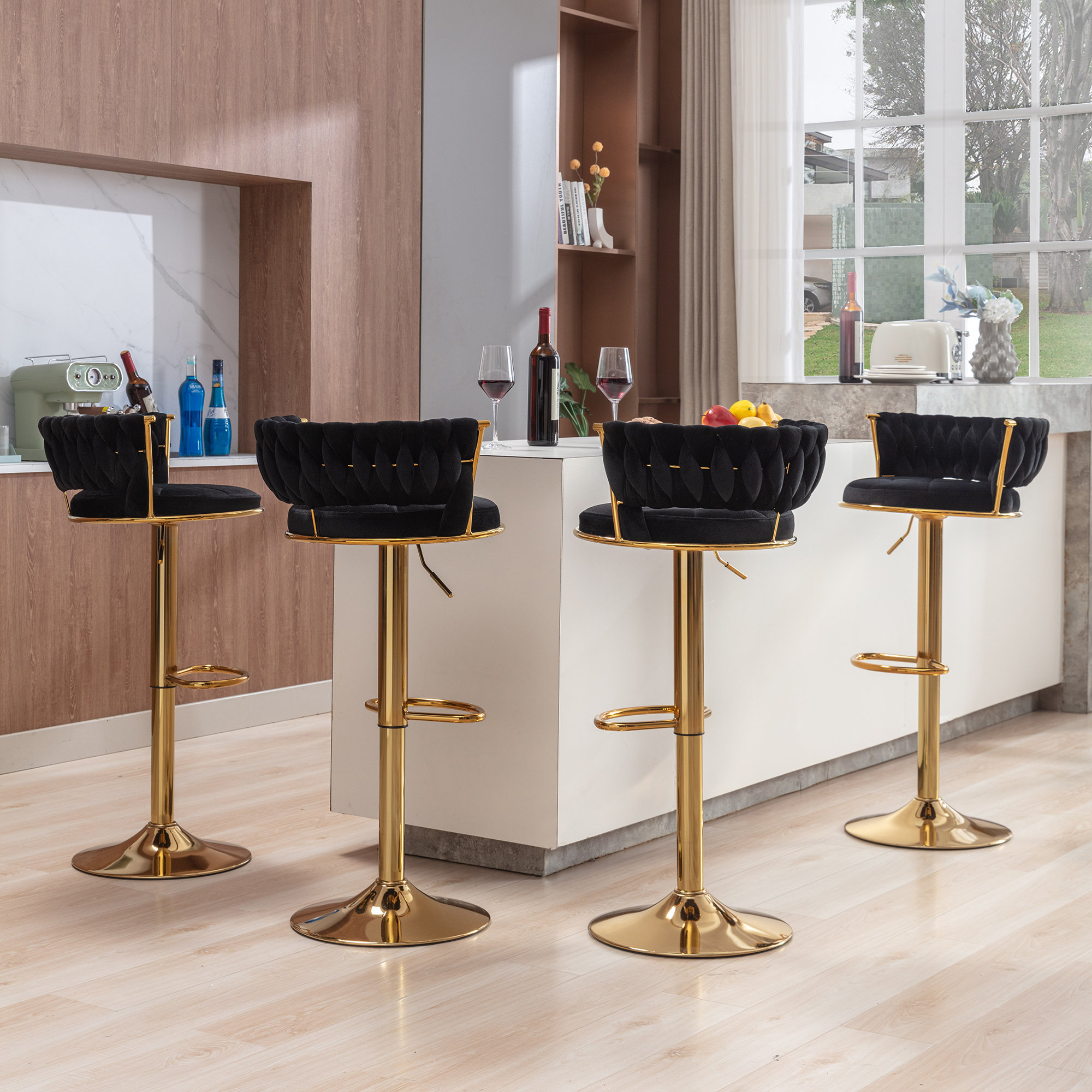Wade Logan® Ferriera Velvet Upholstered Bar Stools with Woven Backrest ...